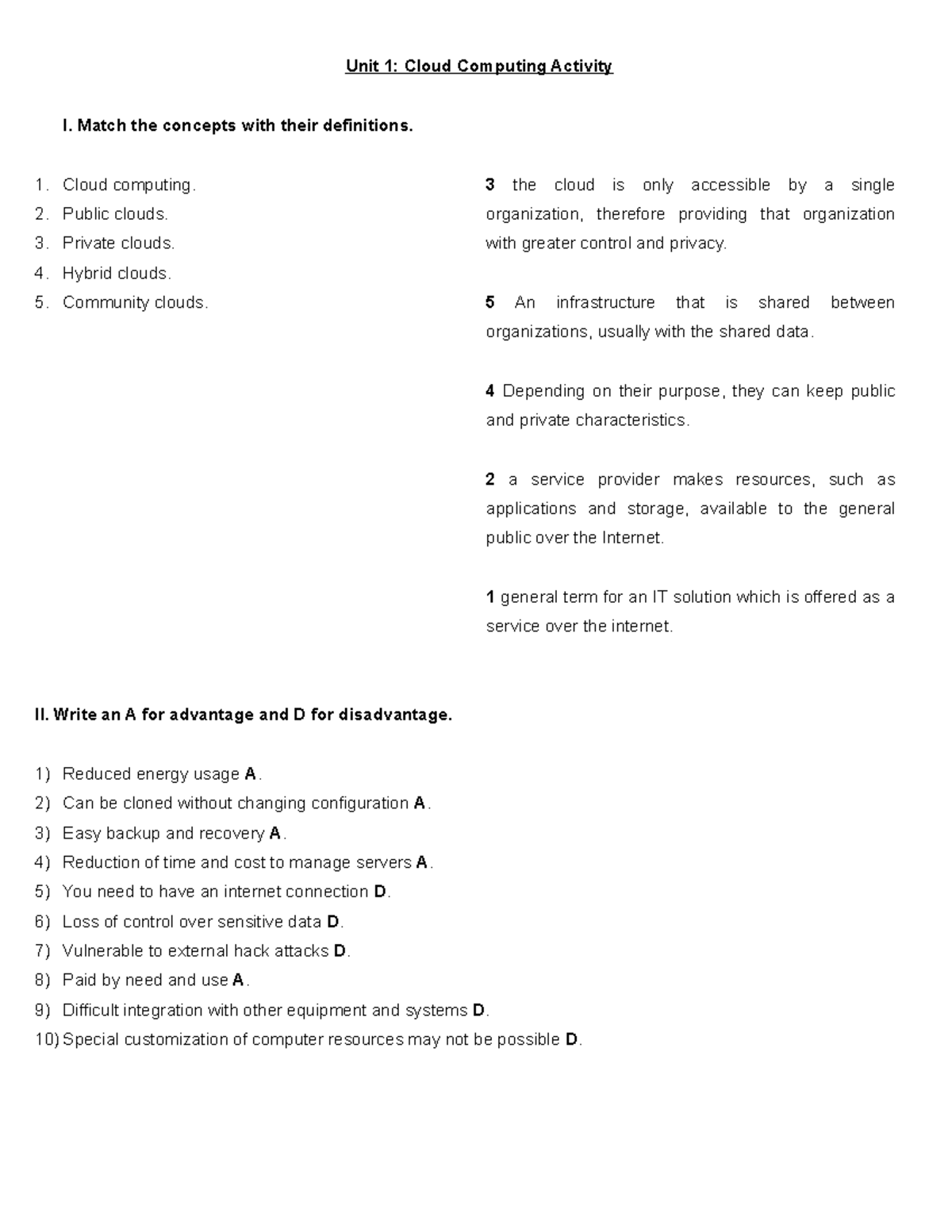 Unit 1 Cloud Computing Activity - Ingles TIC - INACAP - Studocu