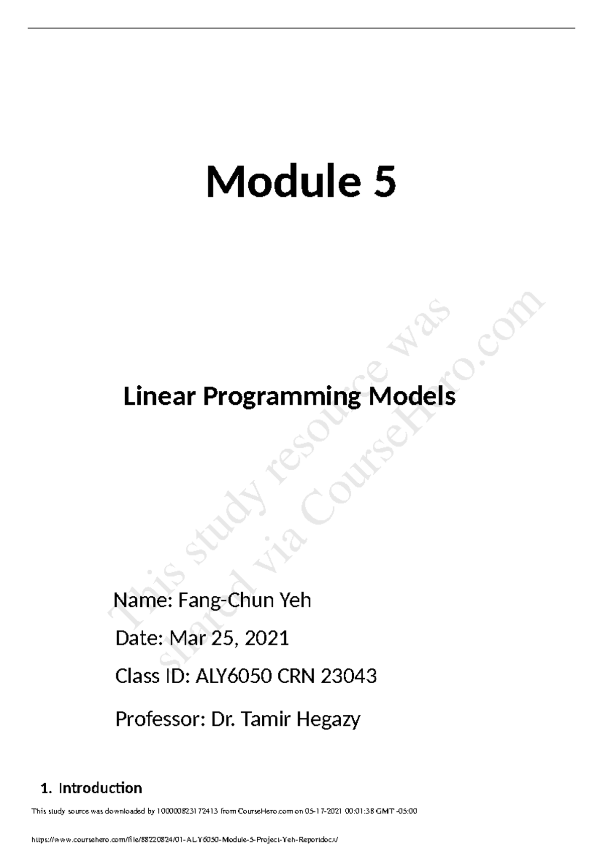 module 5 project yeh report final sub - Module 5 Linear Programming ...