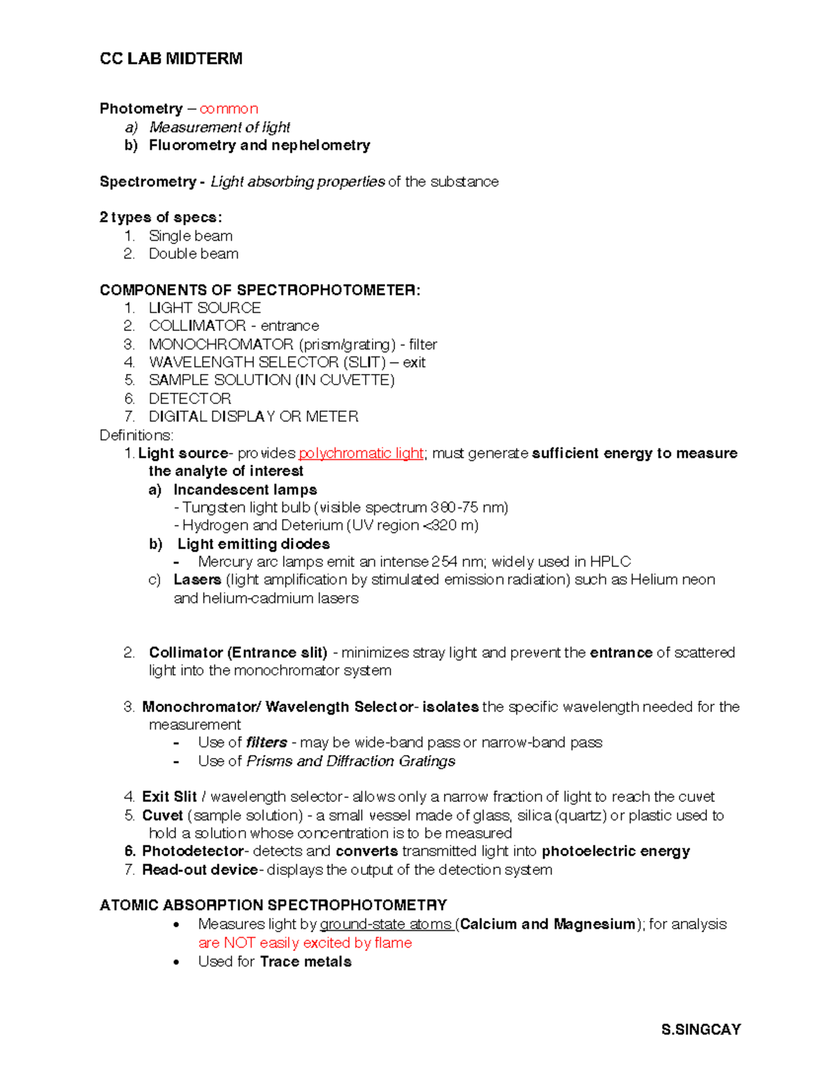 Cc lab midterm - study - CC LAB MIDTERM S Photometry – common a) Measurement of light b ...