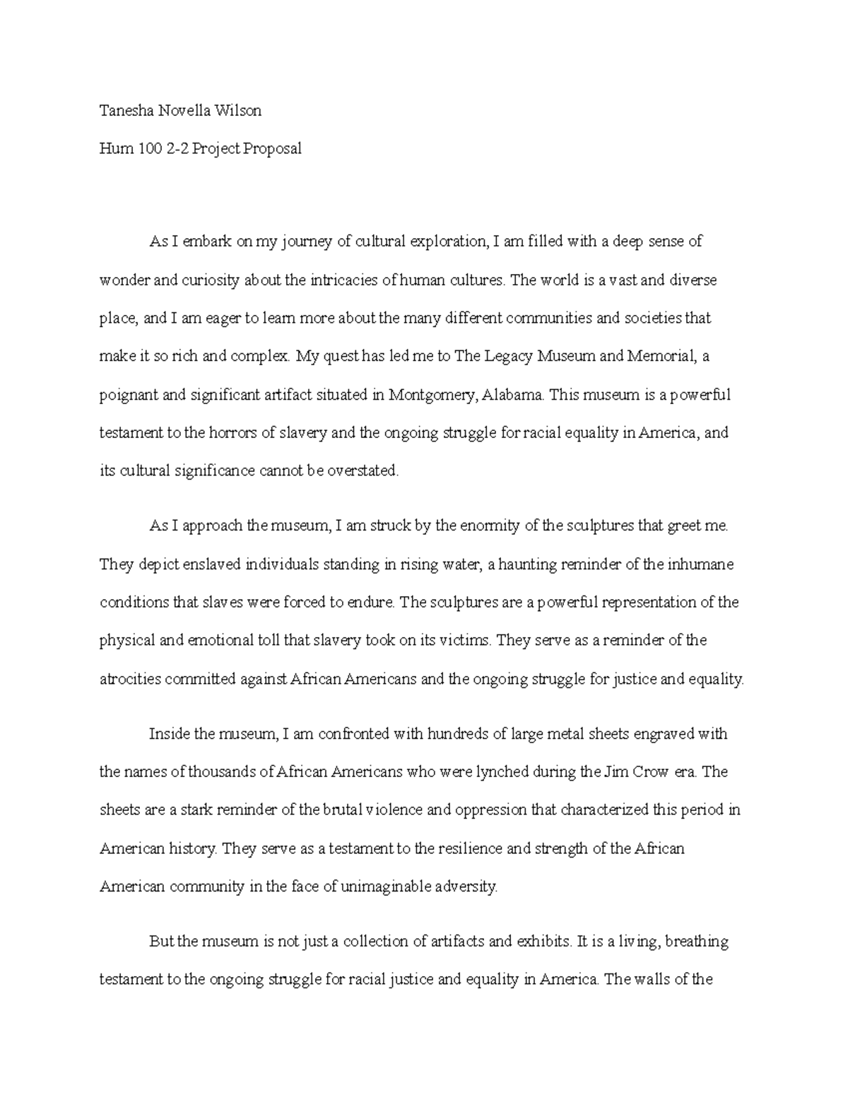 Hum 100 2-2 Project Proposal - Tanesha Novella Wilson Hum 100 2-2 ...