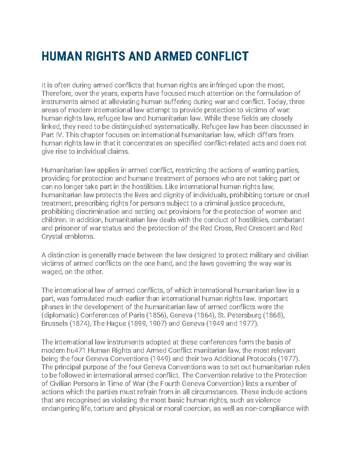 Human Rights AND Armed Conflict - HUMAN RIGHTS AND ARMED CONFLICT It is ...