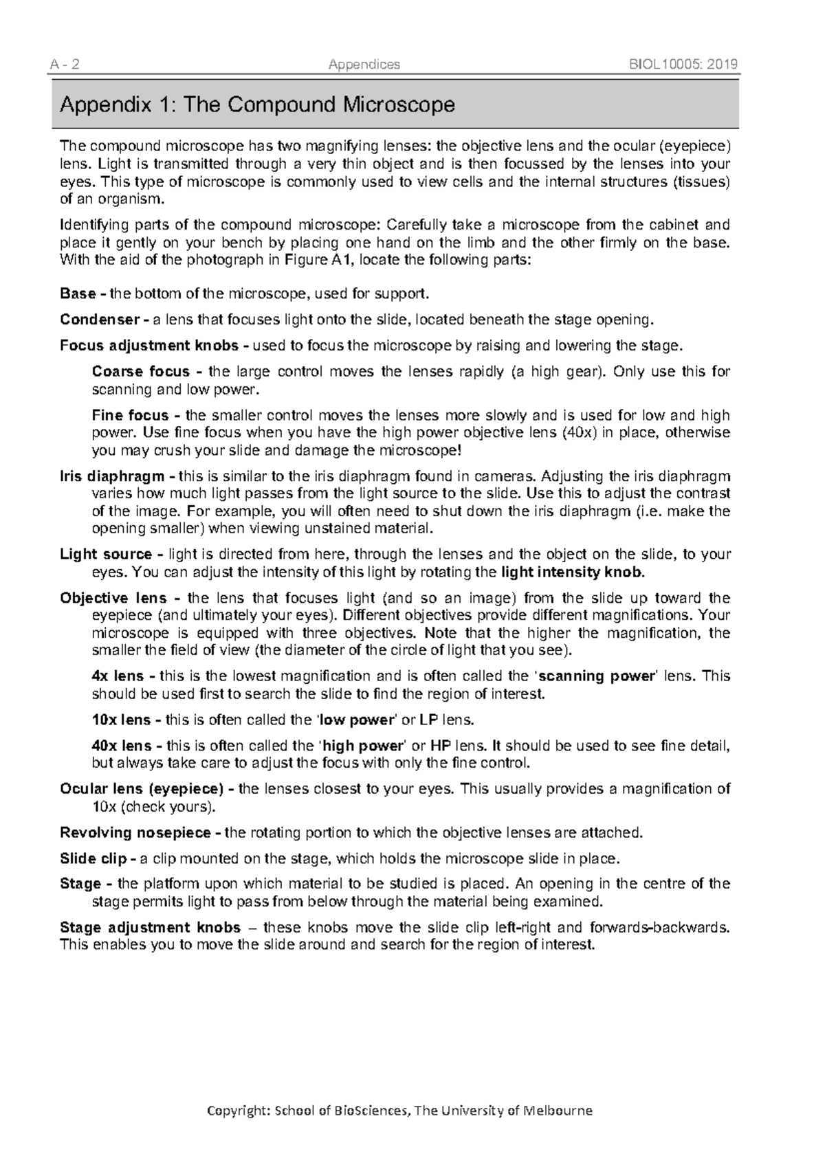 Appendix bio - Warning: TT: undefined function: 32 A - 2 Appendices BIOL10005: 201 9 Appendix 1 ...