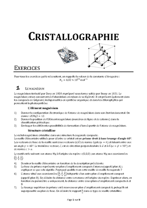 Cristallogrphie - Résumé de cours cristallographie - Cristalographie s4 ...