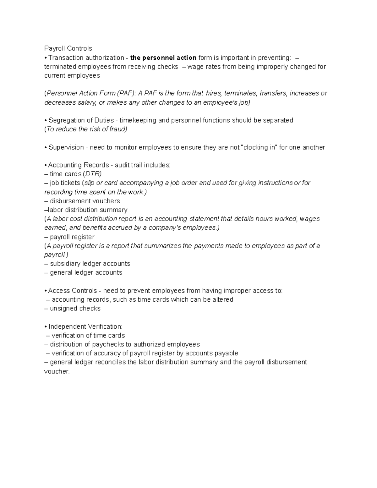Payroll control - Payroll Controls Transaction authorization - the ...