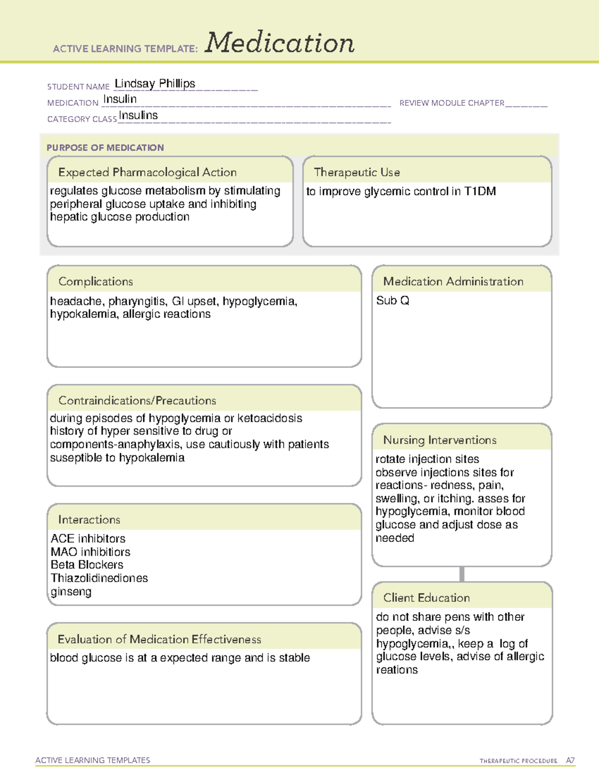 Insulin ALT - ACTIVE LEARNING TEMPLATES THERAPEUTIC PROCEDURE A ...