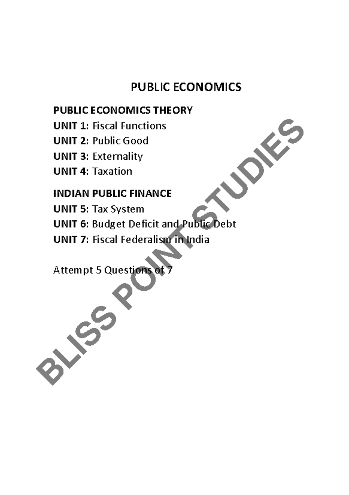 1b public goods - PUBLIC ECONOMICS PUBLIC ECONOMICS THEORY UNIT 1 ...