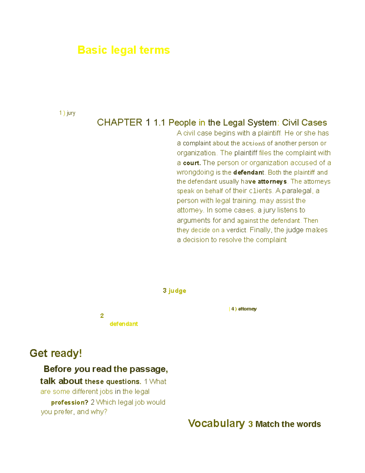 Career Paths English Law SB Unit 1 - Basic legal terms 1 ) jury CHAPTER ...