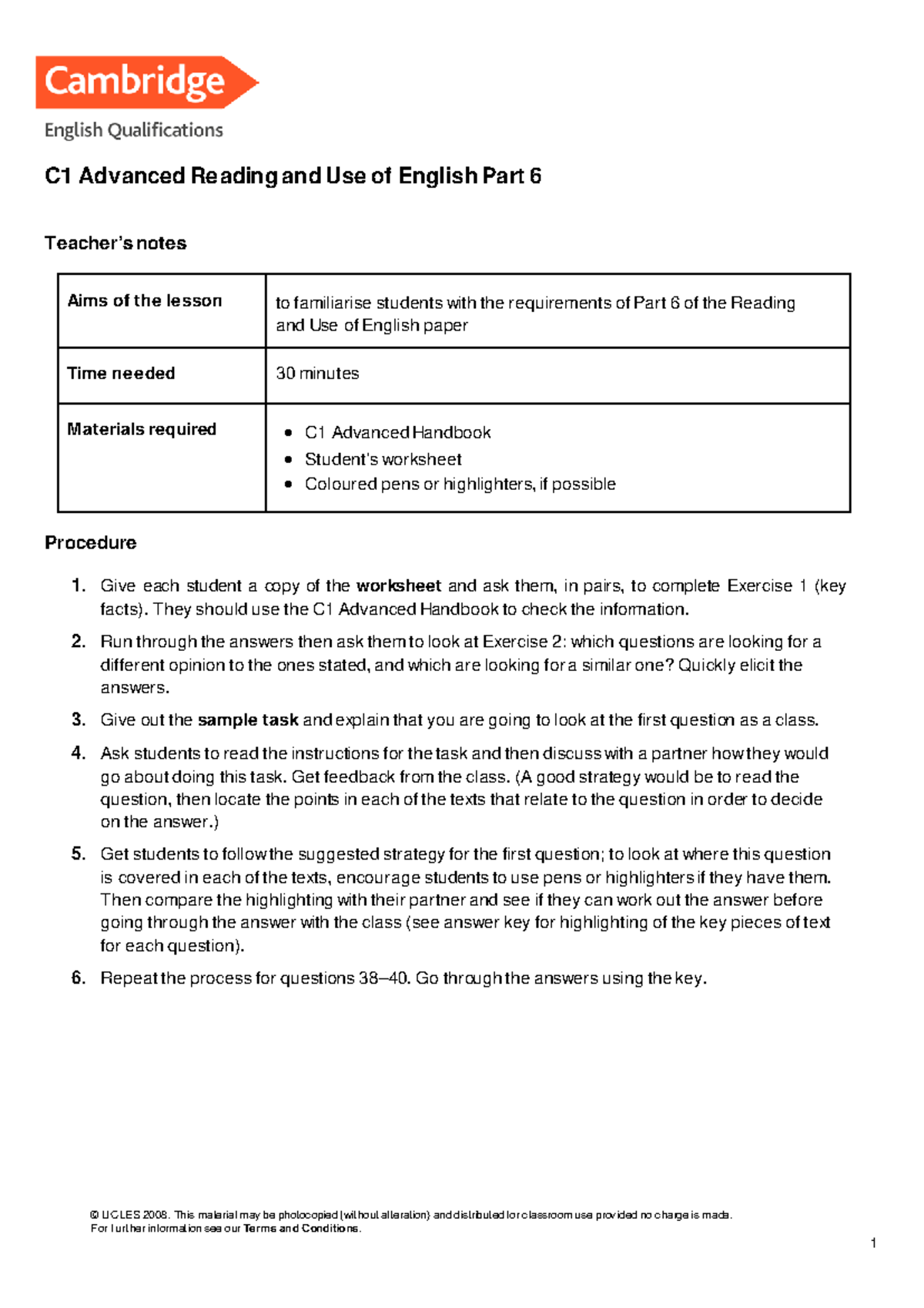 181561 cambridge english c1 advanced reading part 6 - © UCLES 2008 ...