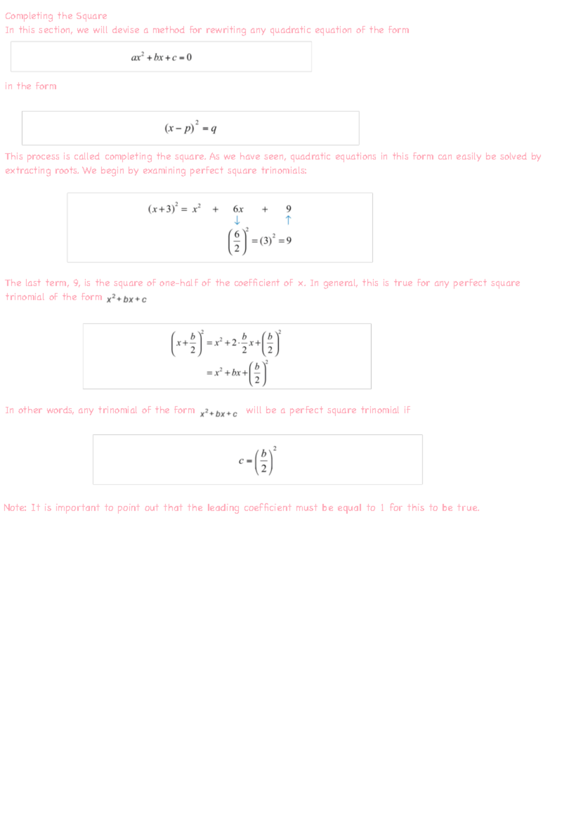 Solve by Completing the Square - Completing the Square In this section ...