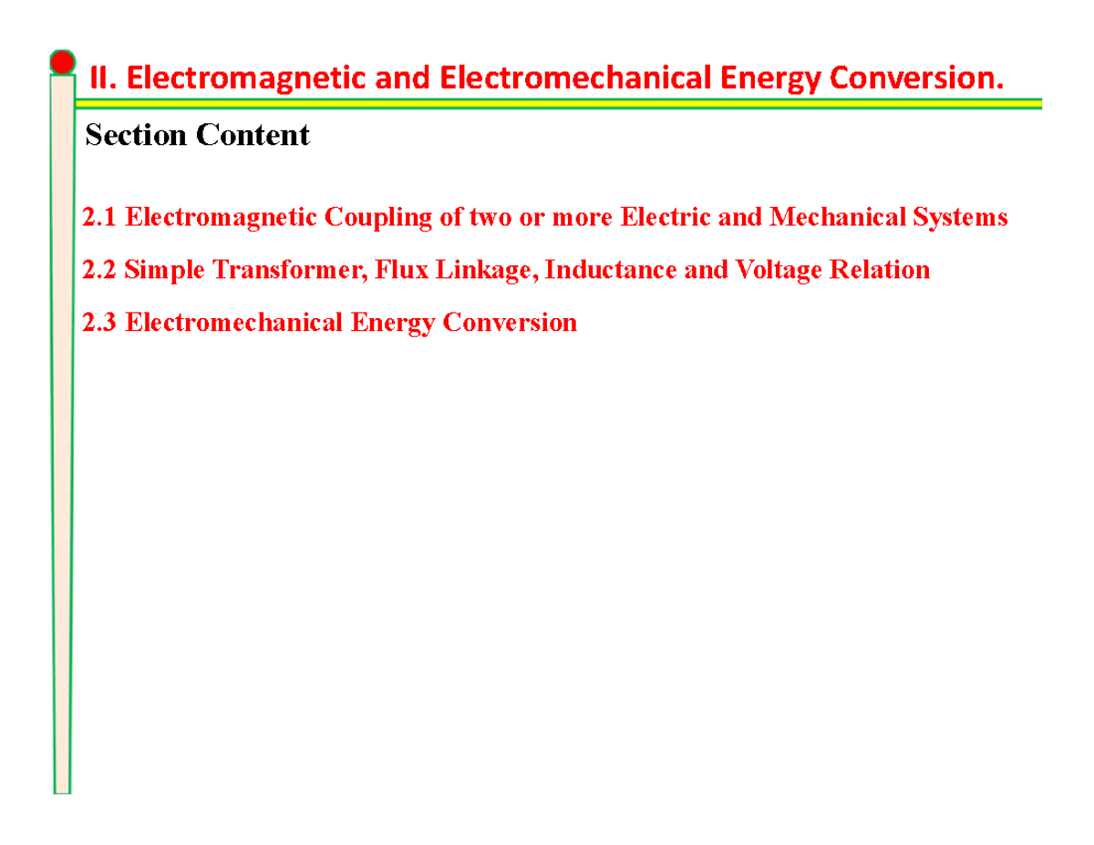 II. Basics Of Electromechanical Energy Conversion - II. Electromagnetic and Electromechanical ...