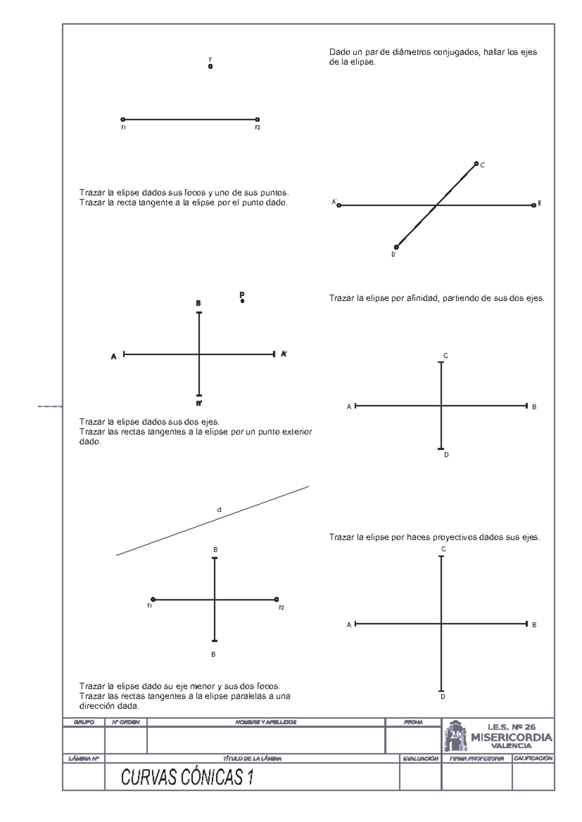 3. Láminas Curvas Cónicas CON Soluciones - T F1 F Trazar la elipse ...