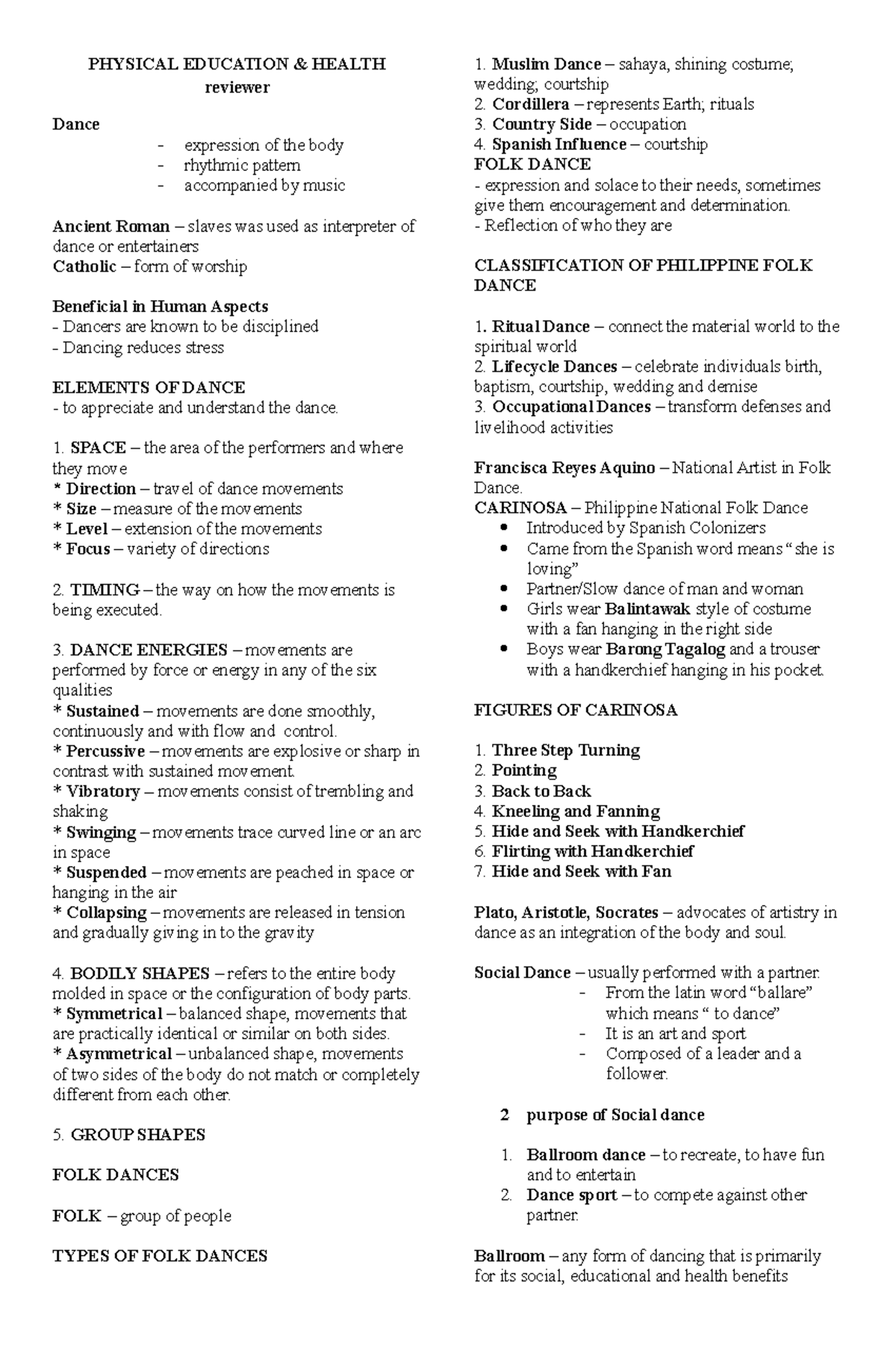 PEH Reviewer - PHYSICAL EDUCATION & HEALTH reviewer Dance - expression ...