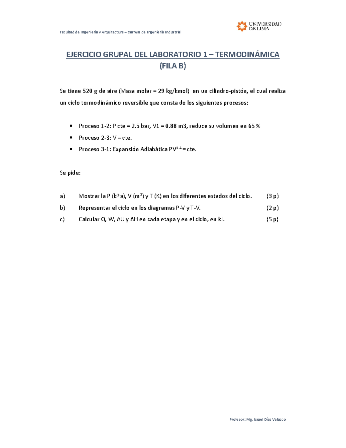 Ejercicio Grupal - Termodinámica FILA B - ULIMA - Studocu