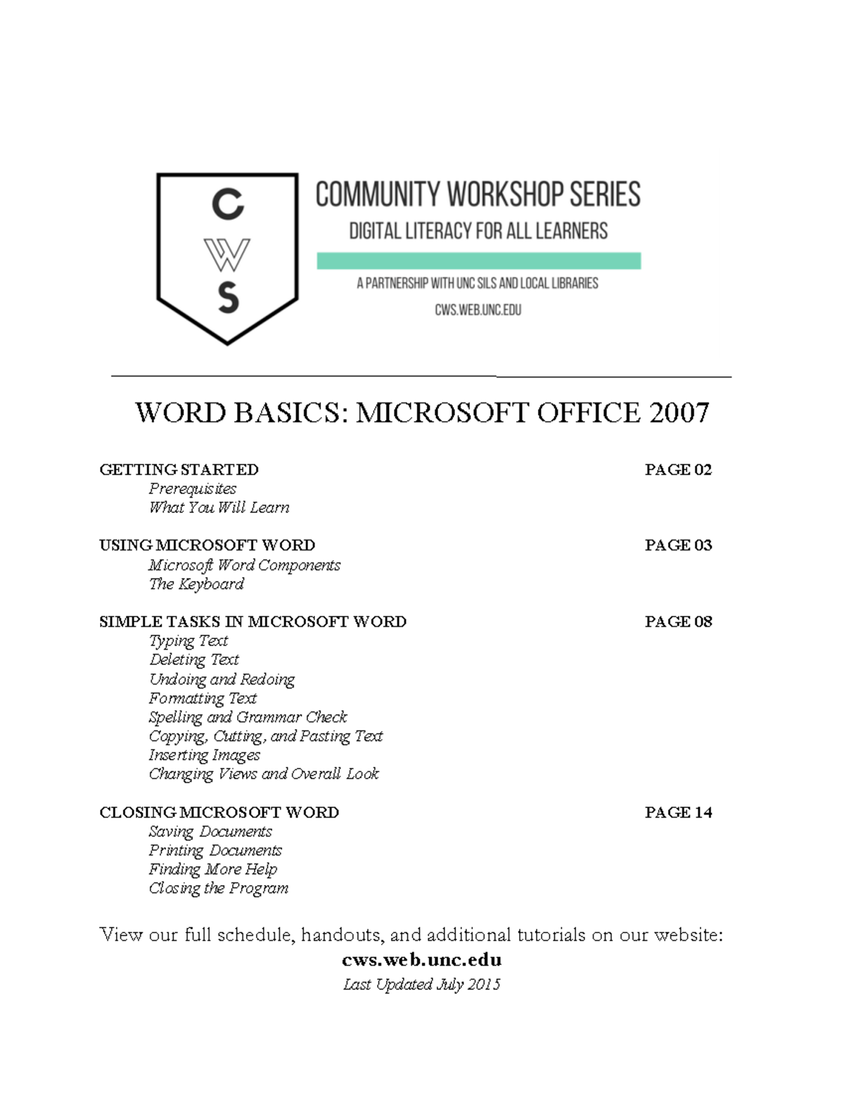 Word-Basics-2007 - some cours - Last Updated July 2015 WORD BASICS ...