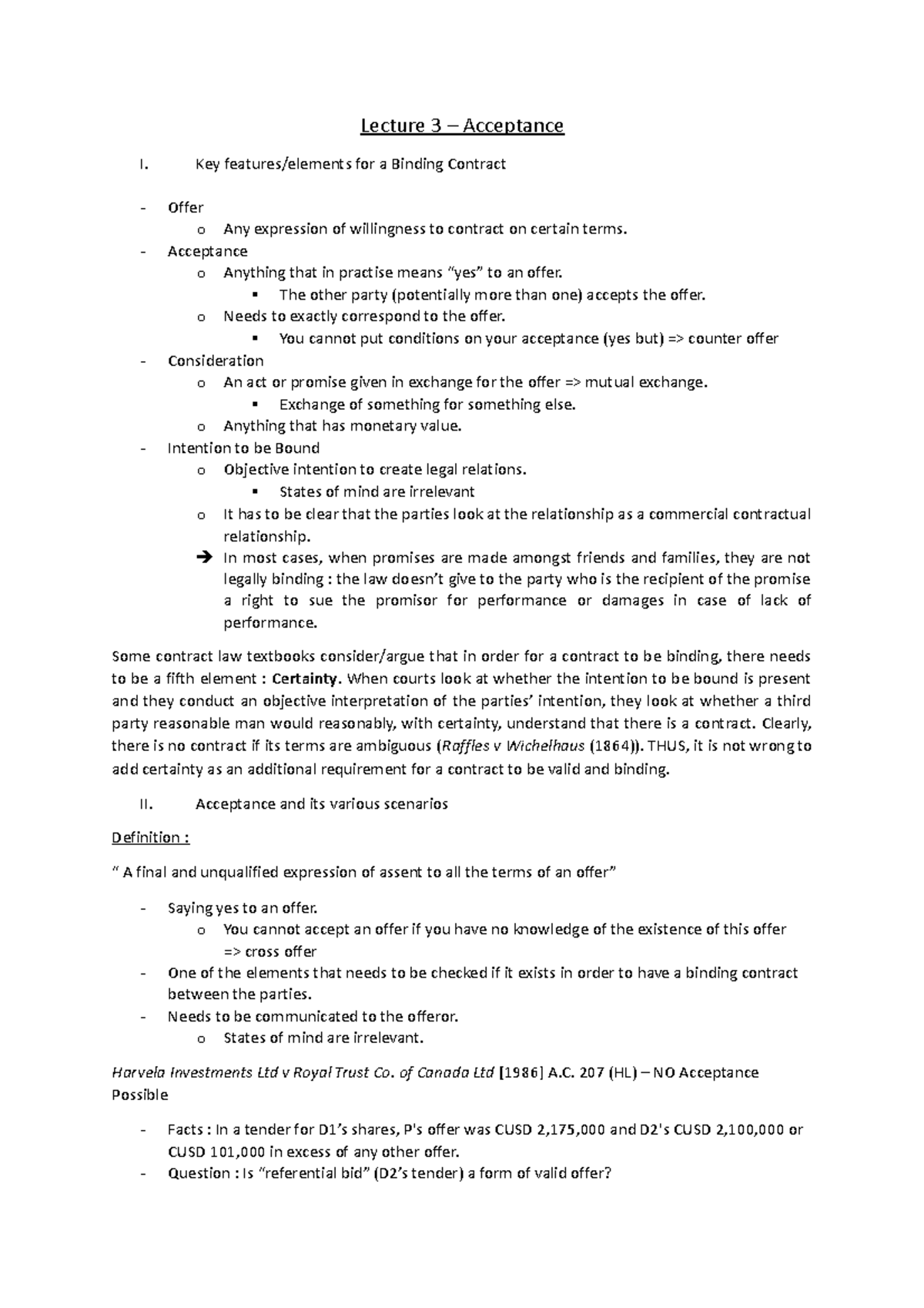 Lecture 3 - Acceptance - Lecture 3 – Acceptance I. Key features ...