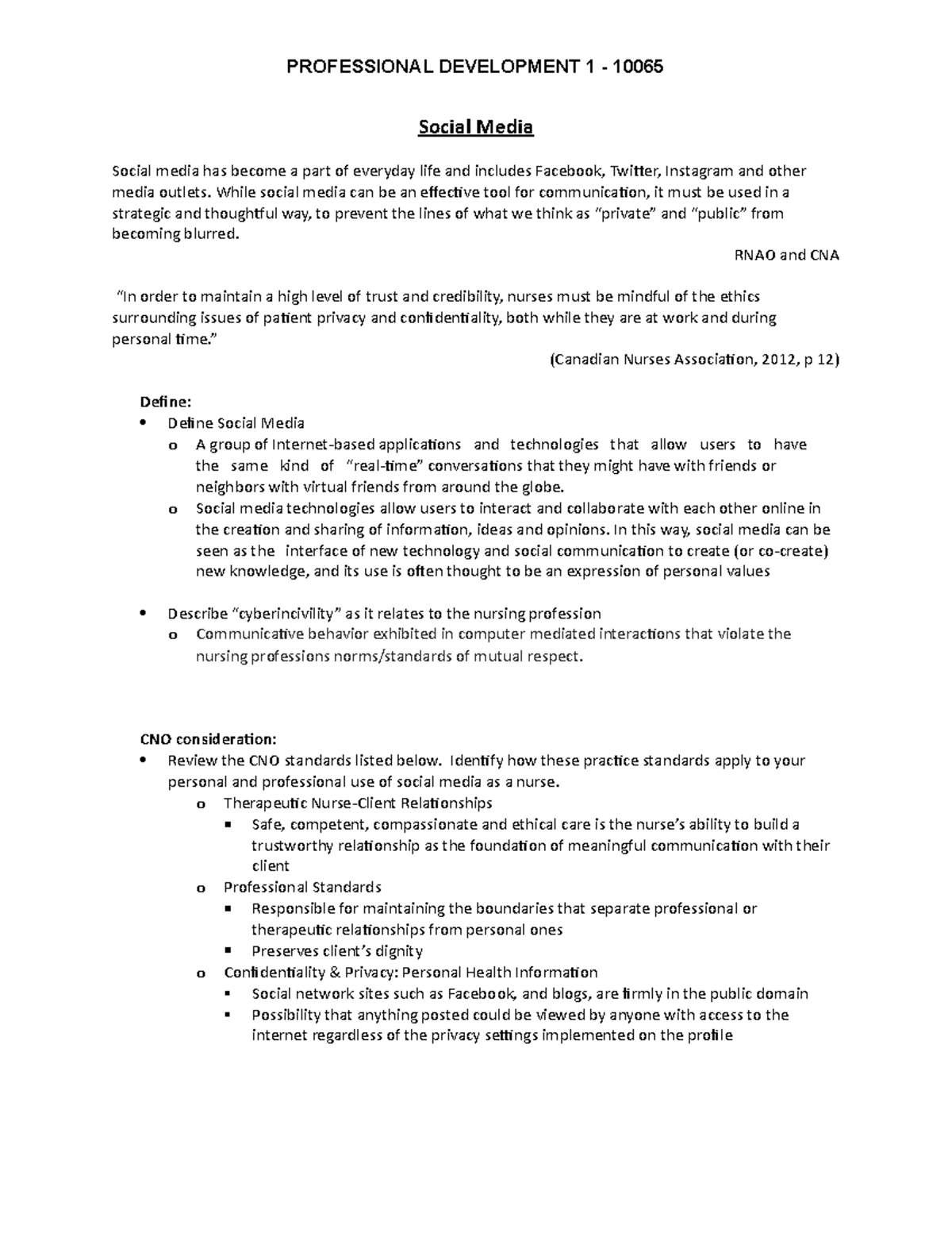 PD Week 9 Package 1 Social Media and Nursing Worksheet - PROFESSIONAL ...