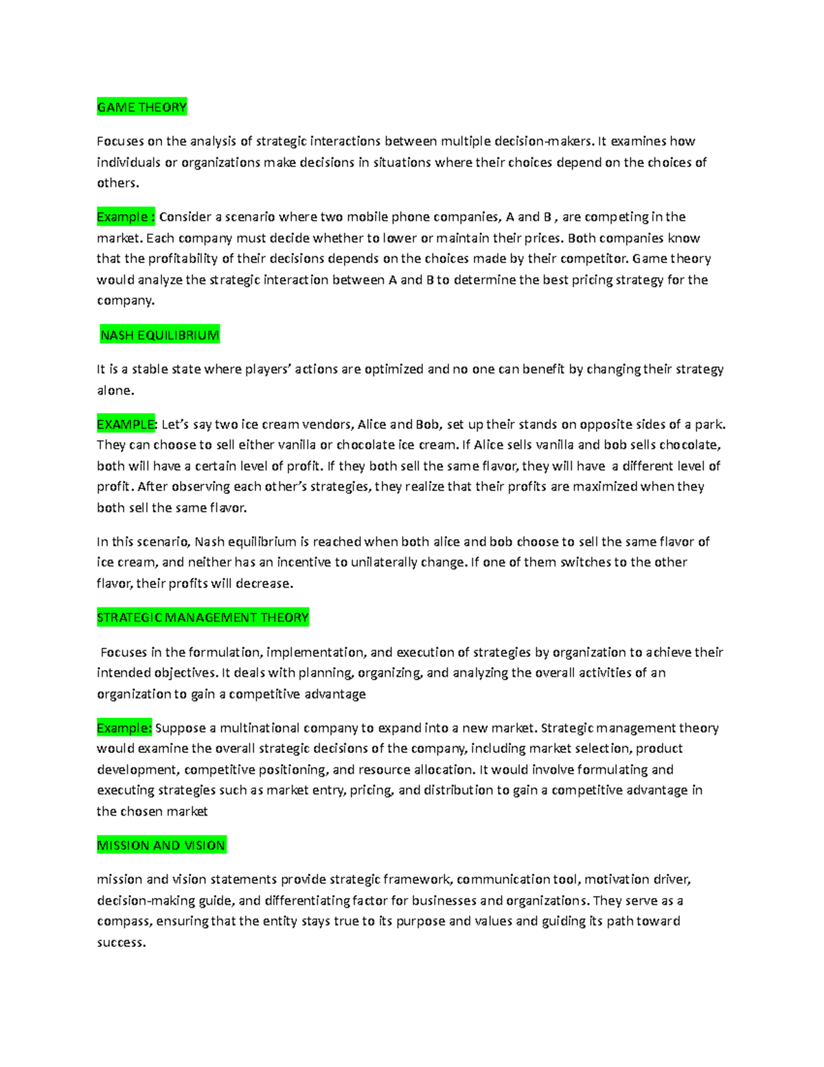 GAME Theory - GAME THEORY Focuses on the analysis of strategic ...