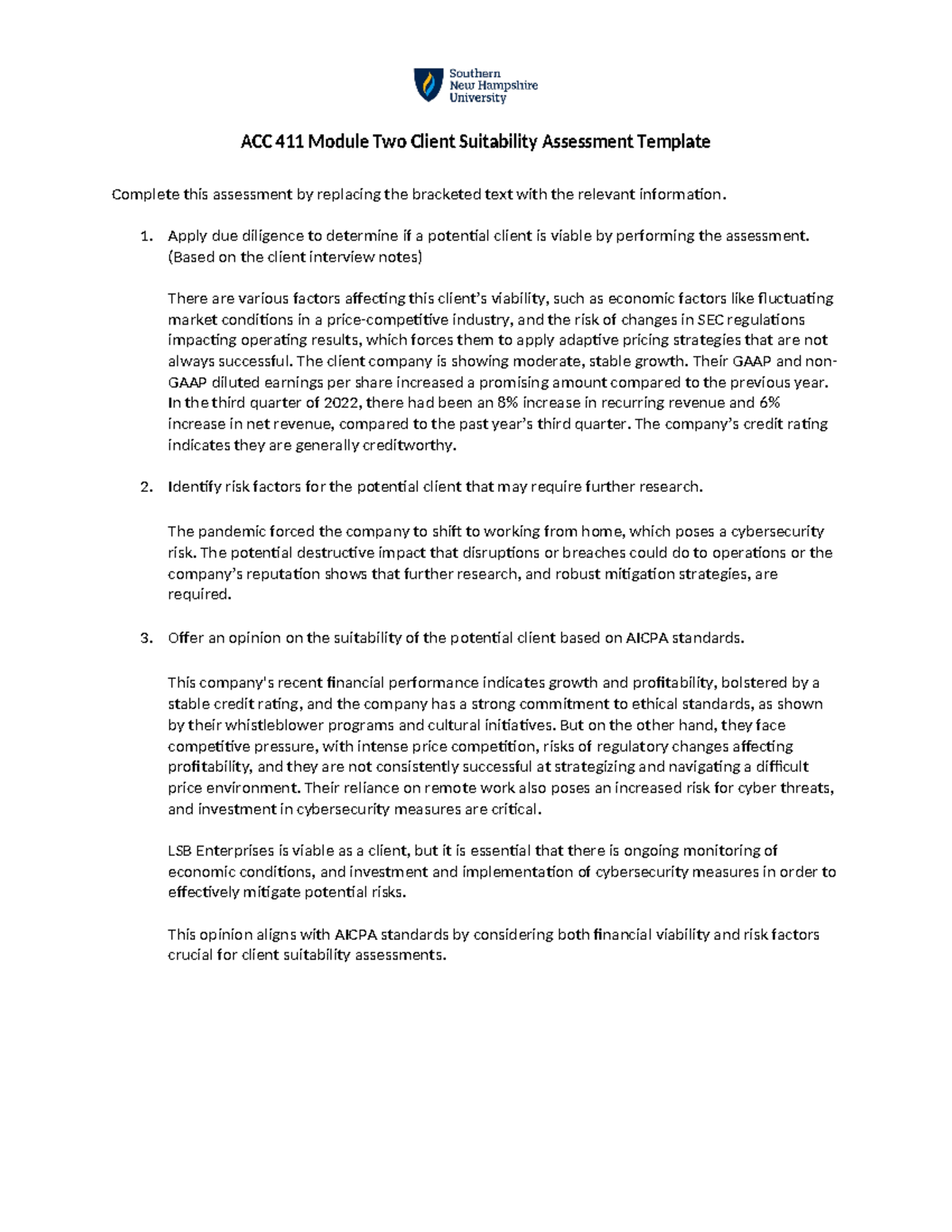 ACC 411 Module Two Client Suitability Assessment - 1. Apply due ...