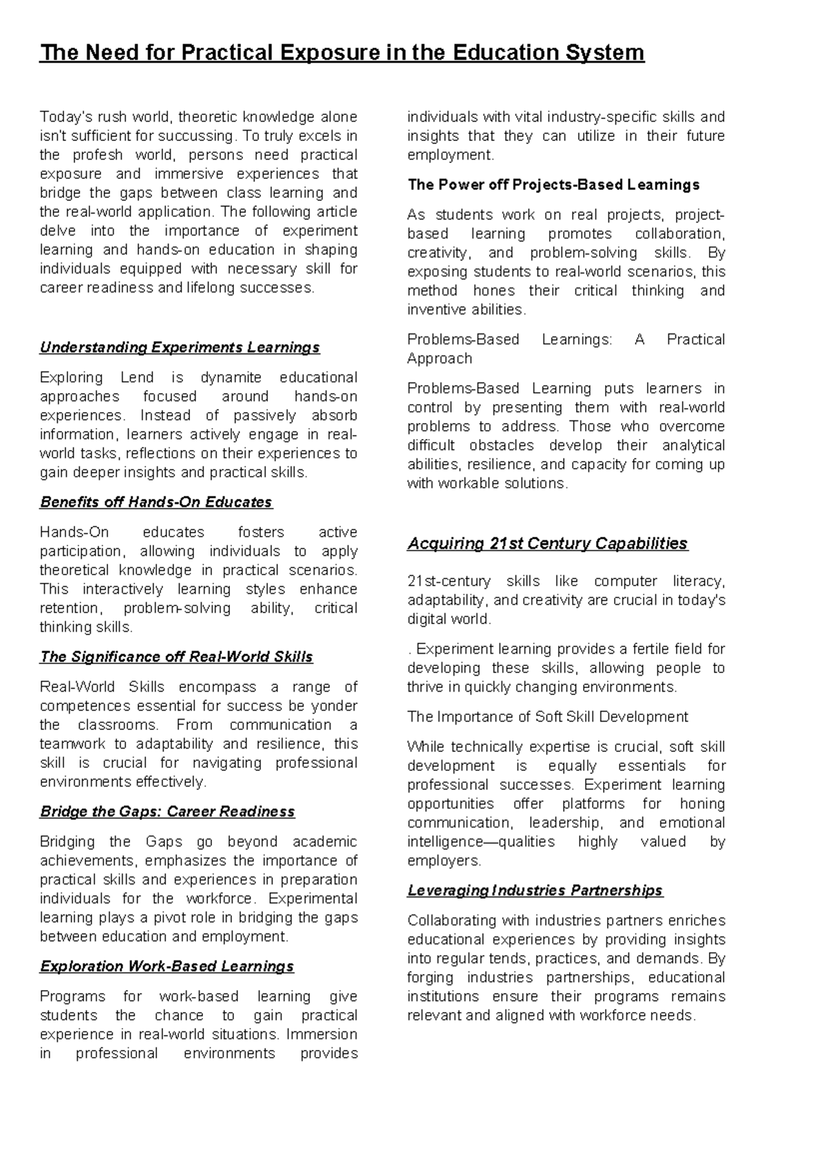 1THE Required HAD ON Experience IN Education System - The Need for ...