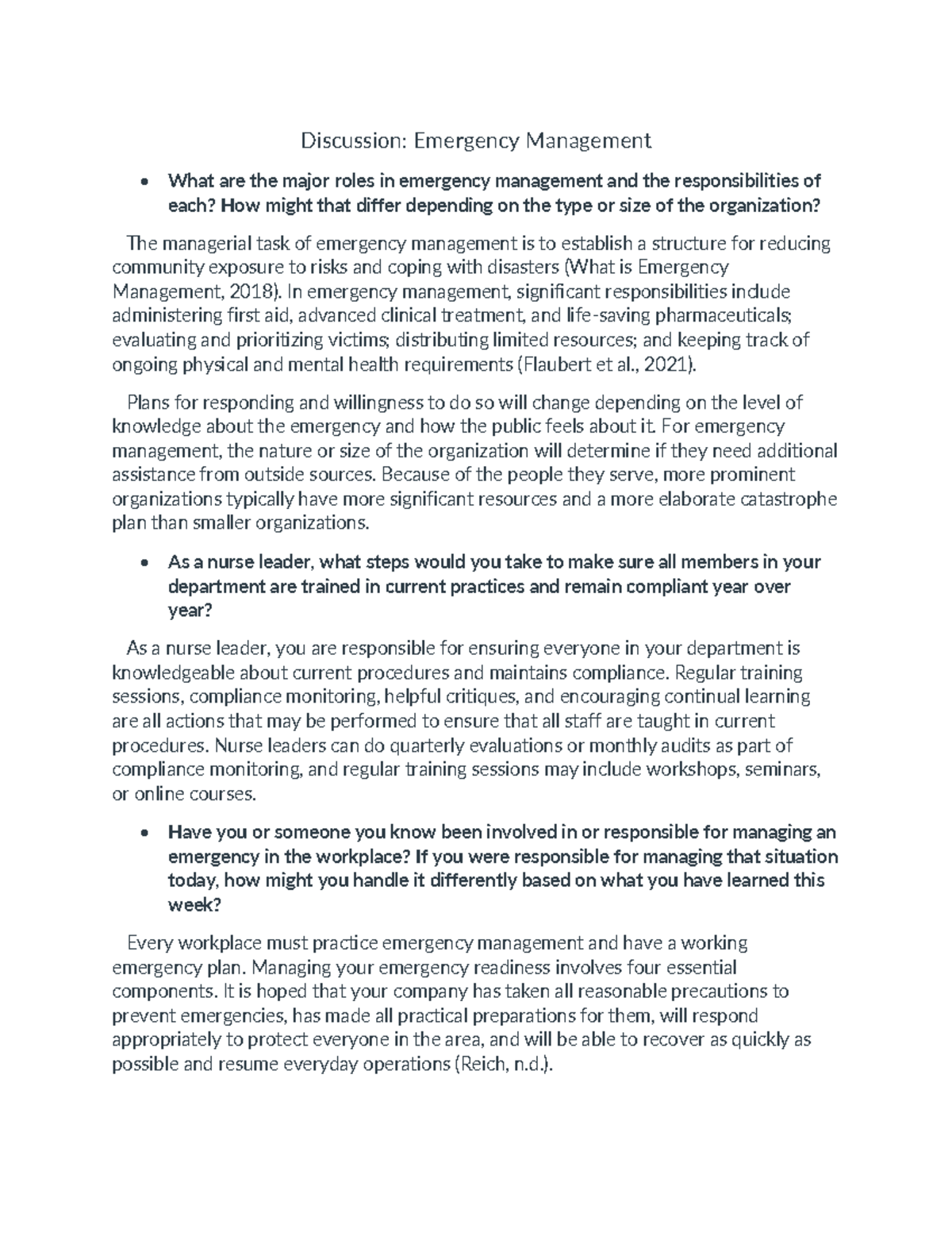 Discussion Emergency Management - Discussion: Emergency Management What ...