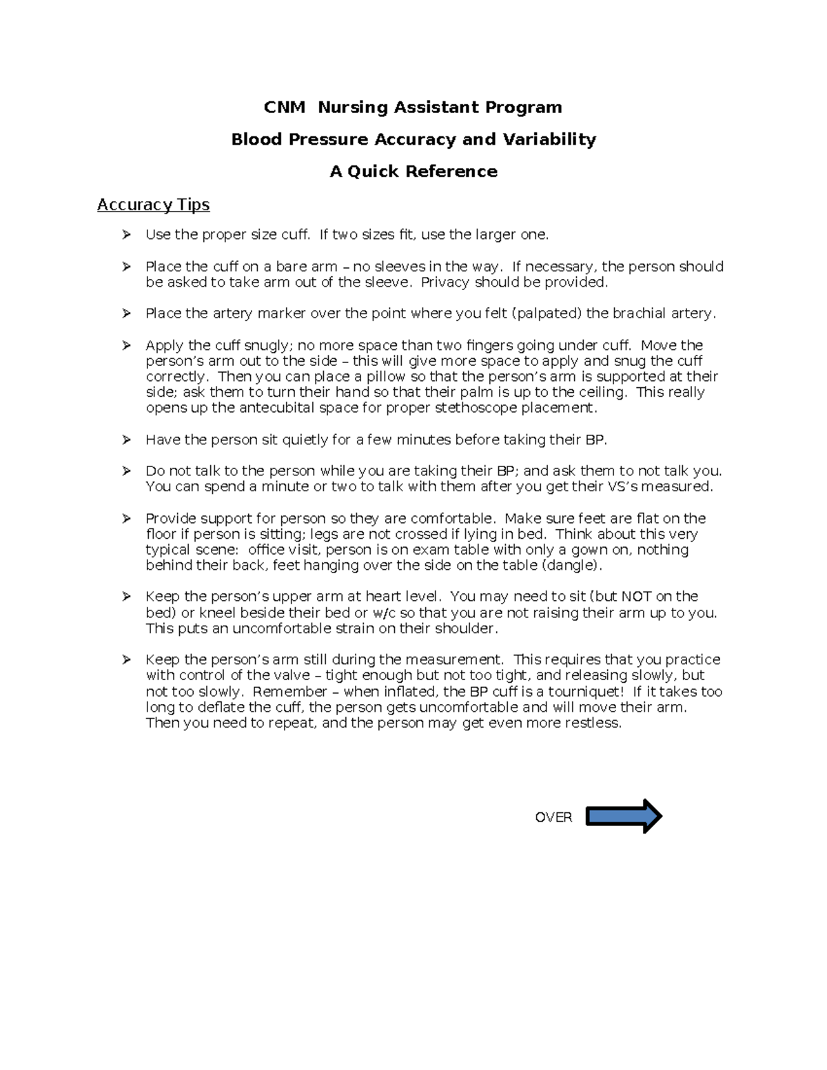 BP Accuracy Tips Variations - CNM Nursing Assistant Program Blood ...