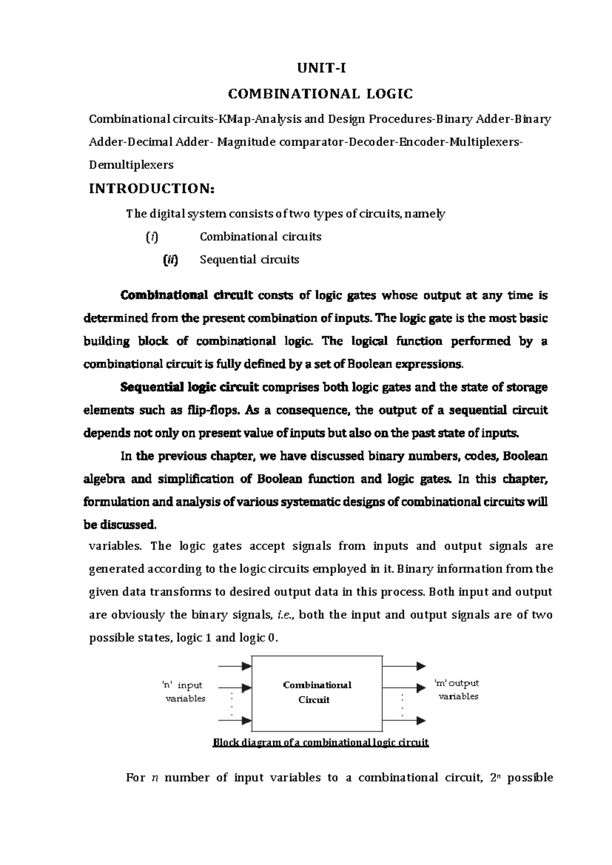 UNIT 1 cs3351(half) - Sequential circuits UNIT-I COMBINATIONAL LOGIC ...