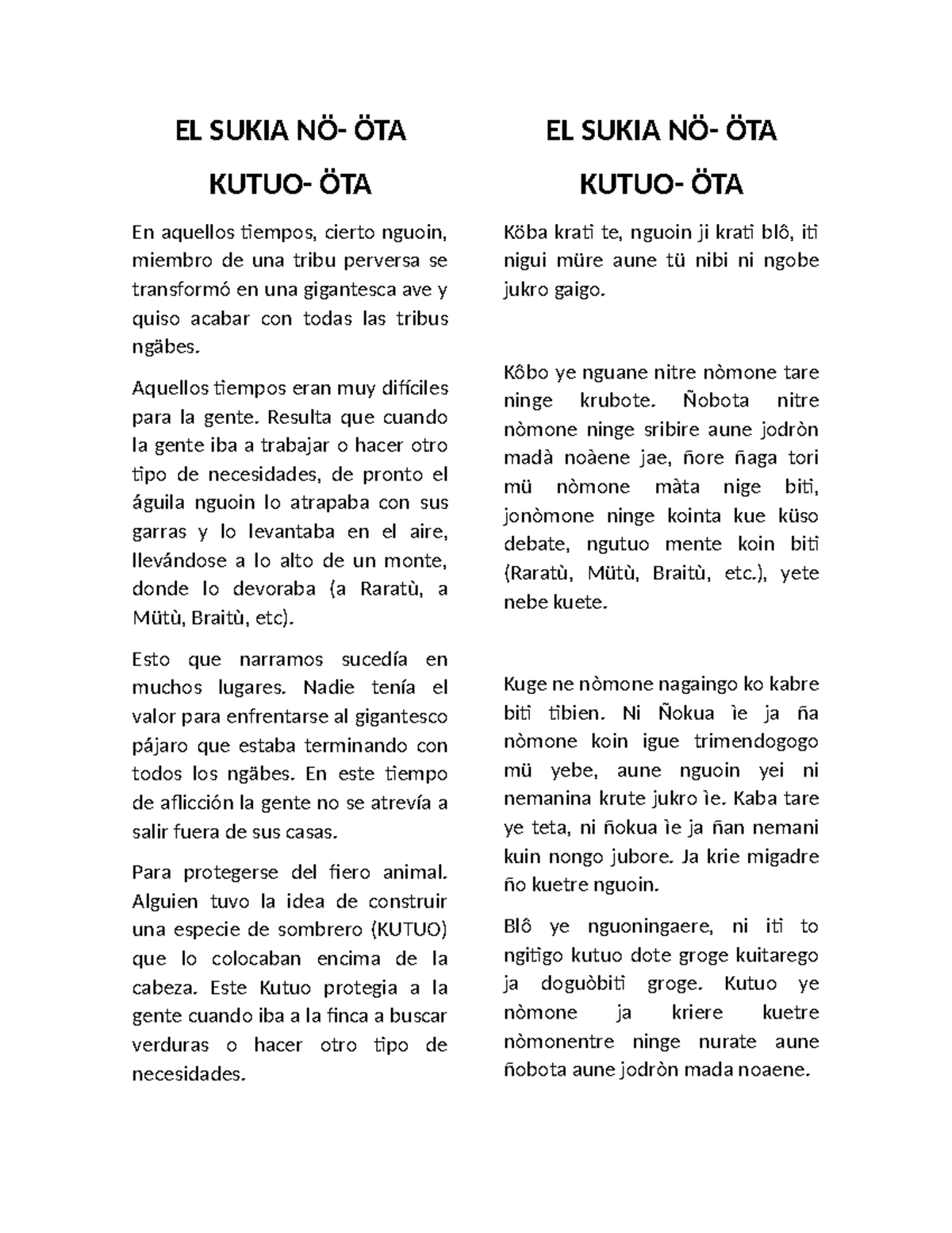 EL Sukia NÖ - IDIOMA DE la comarca - EL SUKIA NÖ- ÖTA KUTUO- ÖTA En ...