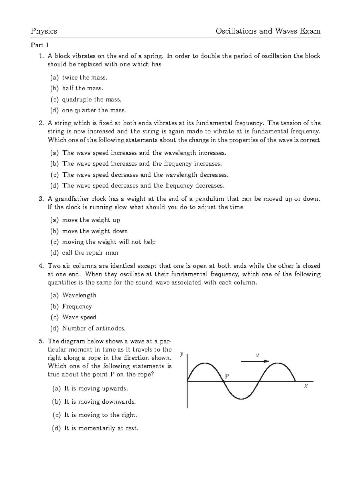 Oscillations and Waves Test - Physics Oscillations and Waves Exam Part ...