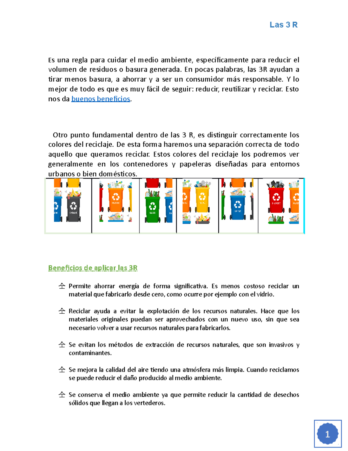 Importancia del reciclaje (las 3 r) - 1 Las 3 R Es una regla para ...