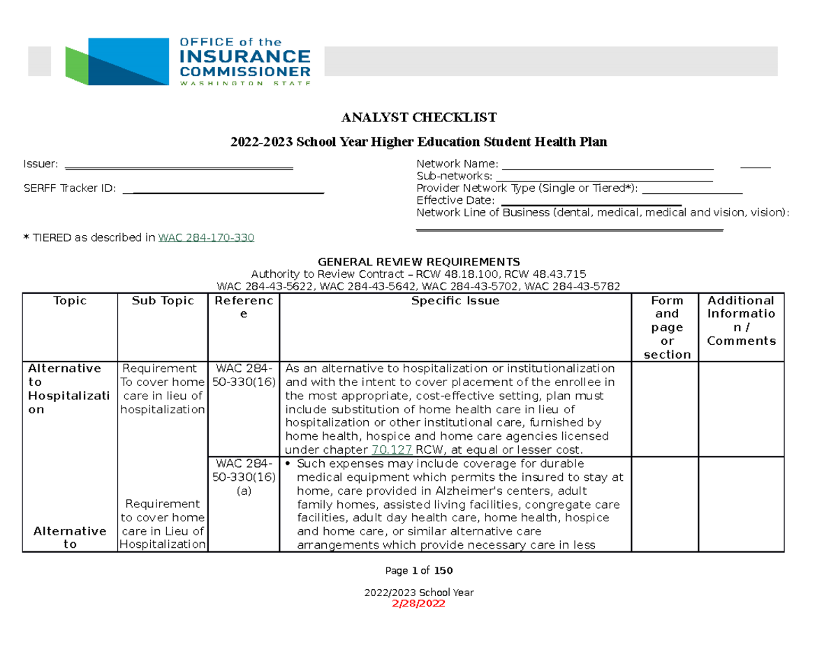 Checklist forms 2022 2023 school year higher education student health ...