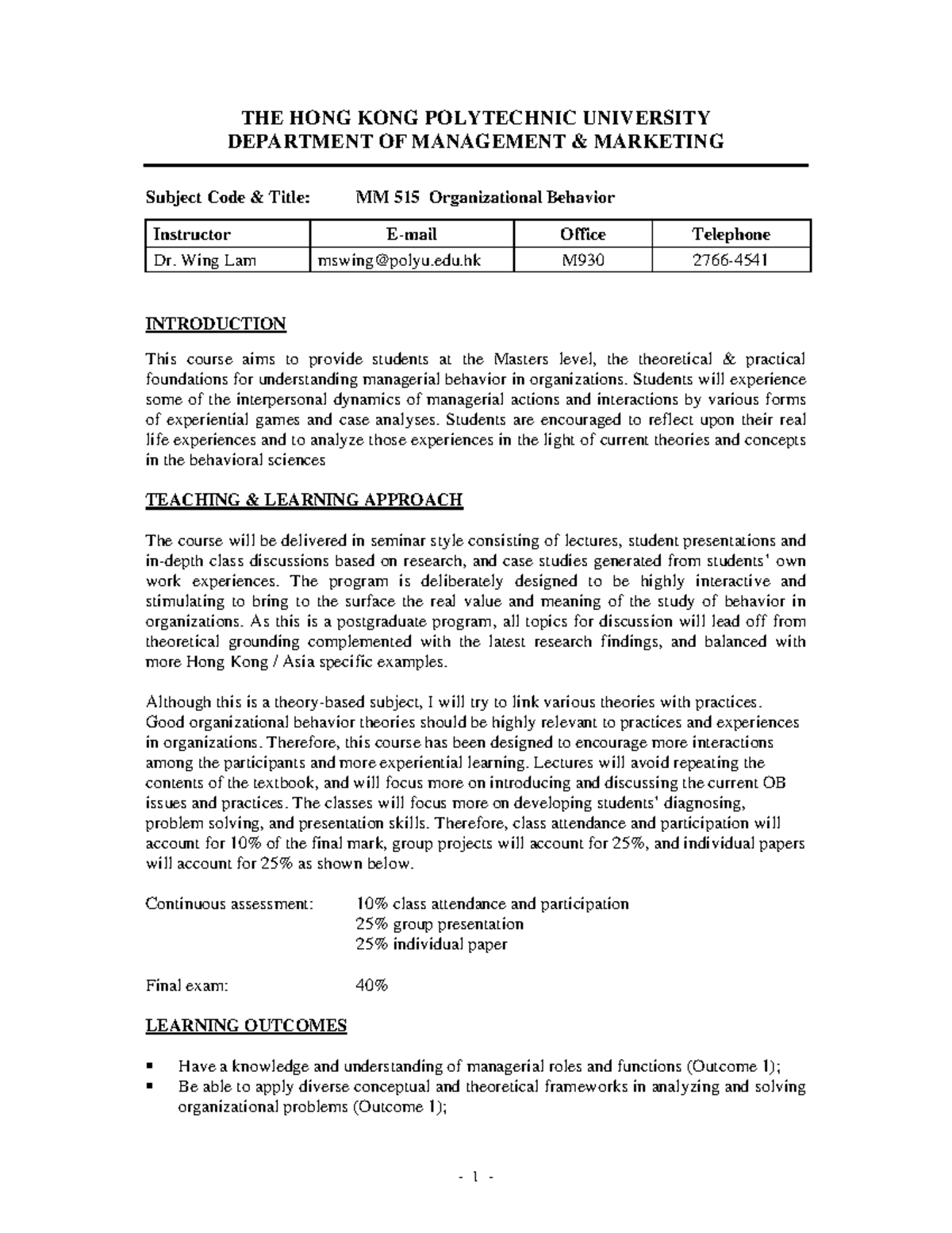 MM515 Course Outline 12 13 S1 1 THE HONG KONG POLYTECHNIC