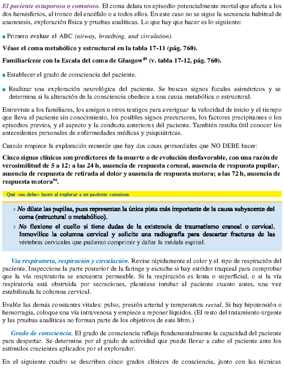 Coma - lectura sobre el coma - El paciente estuporoso o comatoso. El ...