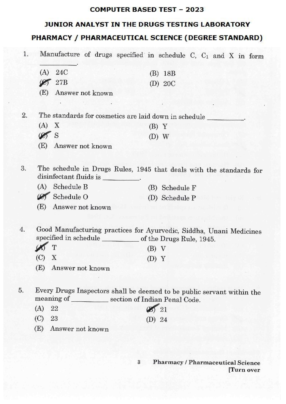 17 2023 JA Pharm - Question paper - COMPUTER BASED TEST 2023 JUNIOR ...