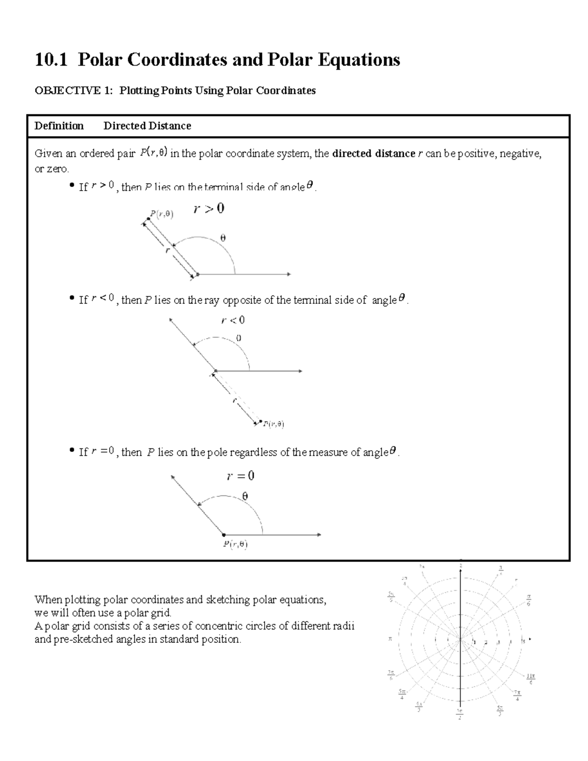 Sec 10 - Lecture notes 10 - 10 Polar Coordinates and Polar Equations ...