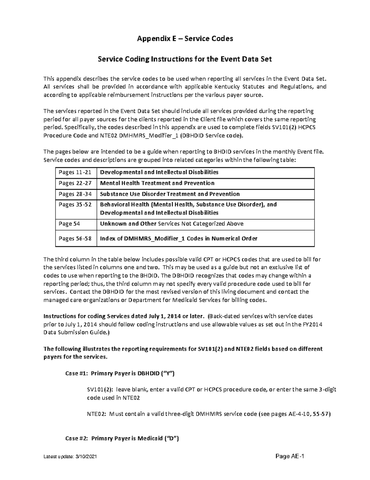 Appendix Ecptcodes KY - very high score on this - Appendix E – Service Codes Service Coding ...