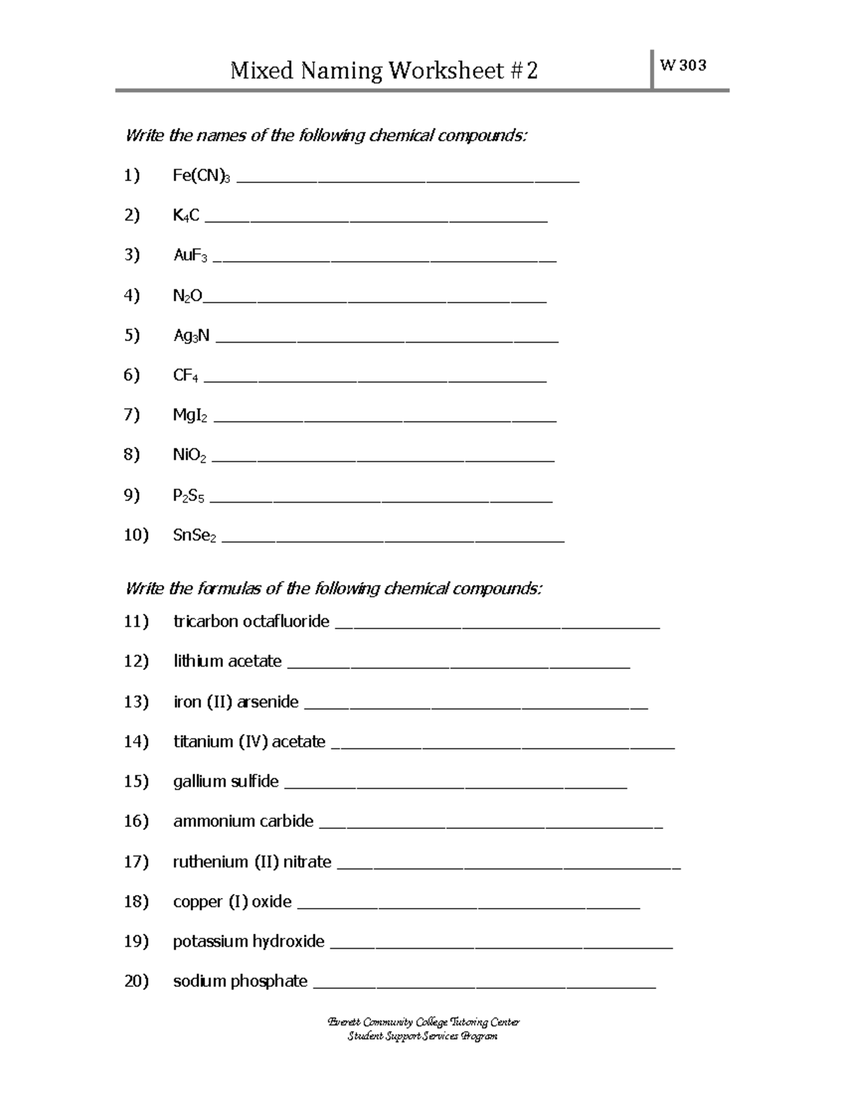 Mixed naming worksheet 2 - Mixed Naming Worksheet #2 W 303 Everett ...