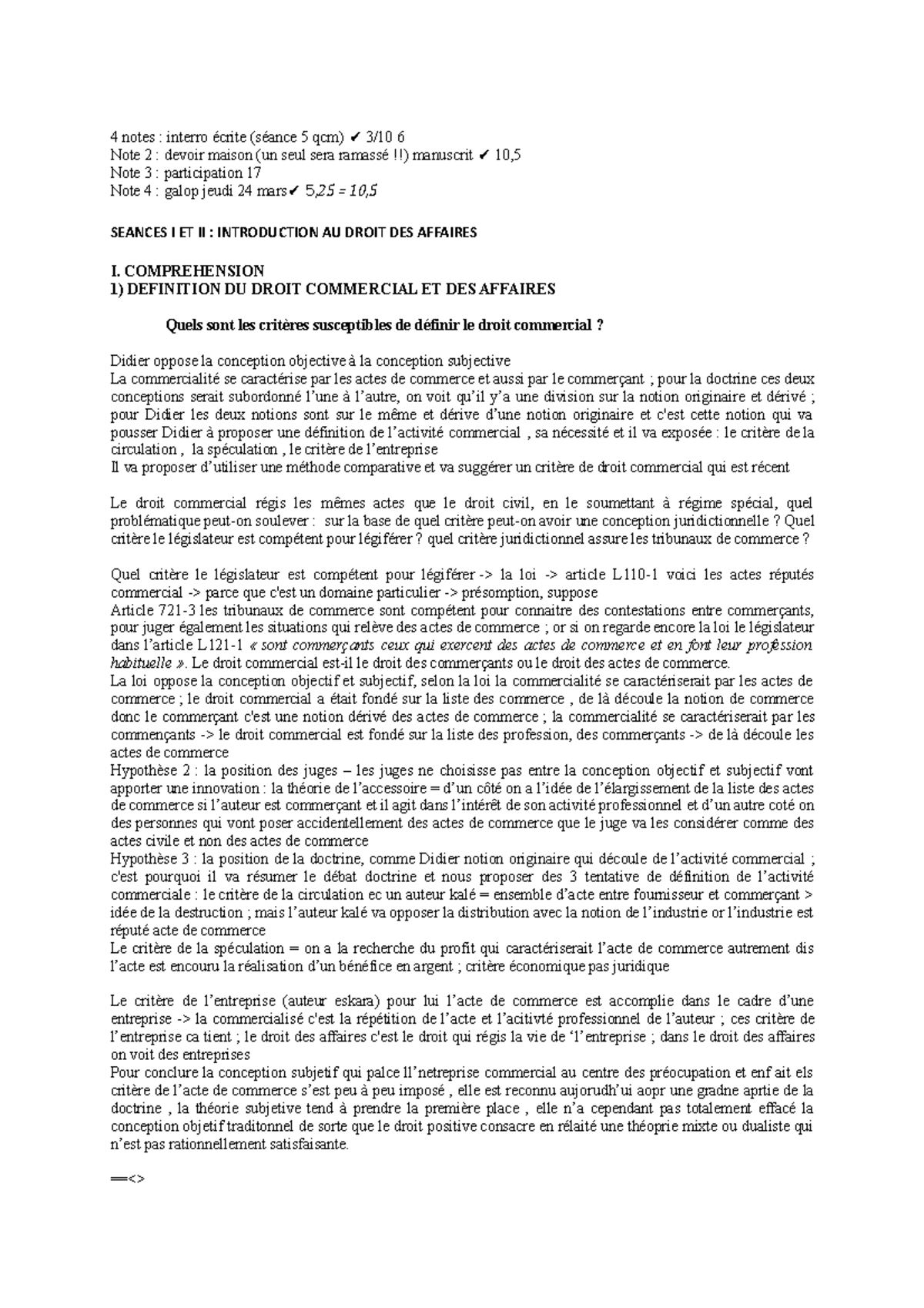 TD DAff - Droit des affaires L2S4 - 4 notes : interro écrite (séance 5 ...