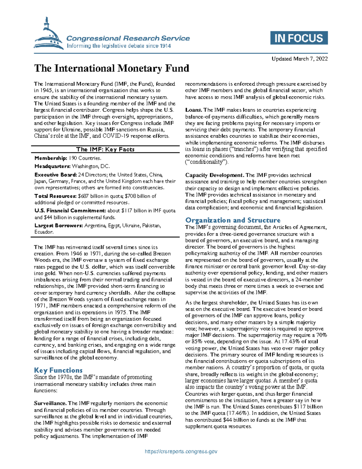IMF - IMF Details about the International Monetary fund. - crsreports ...
