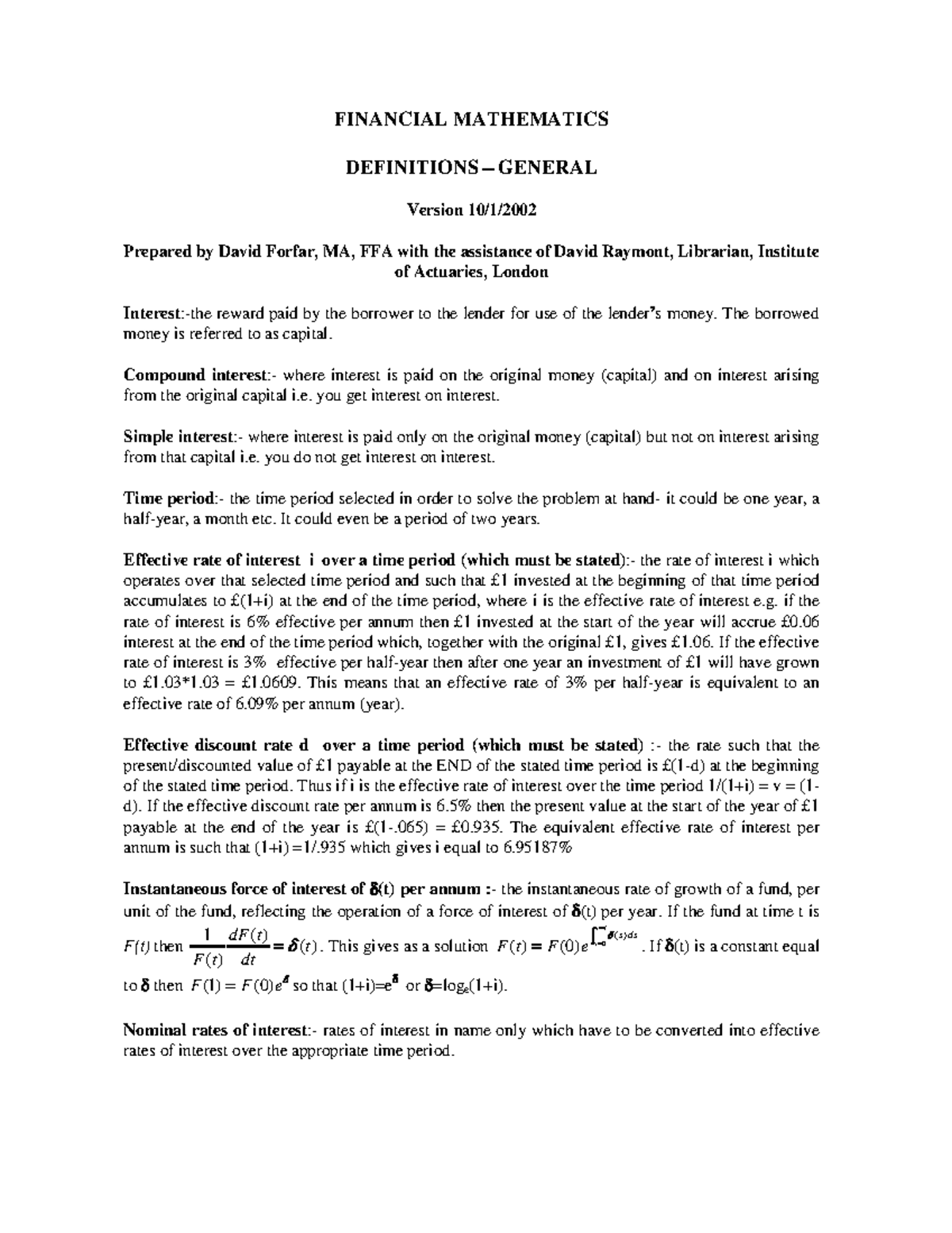 Fin Maths Definitions - Notes - FINANCIAL MATHEMATICS DEFINITIONS ...