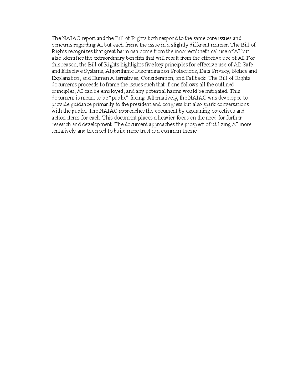 Report - lecture notes - The NAIAC report and the Bill of Rights both ...