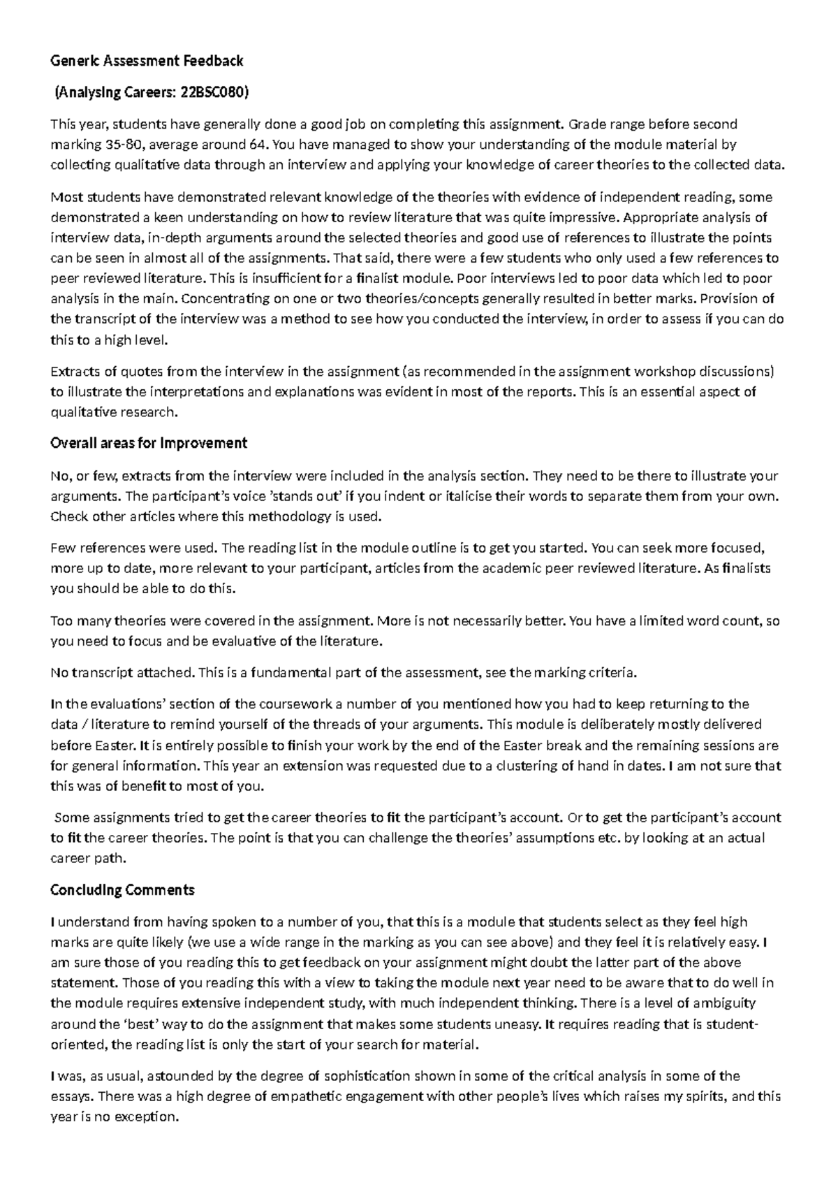 22BSC080 Generic Assignment Feedback - Generic Assessment Feedback ...