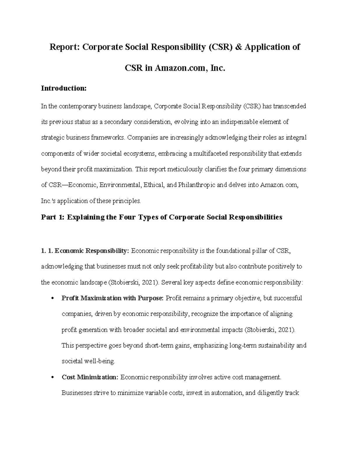 Learning Journal Unit 8 - Bus 2207 - Report: Corporate Social ...