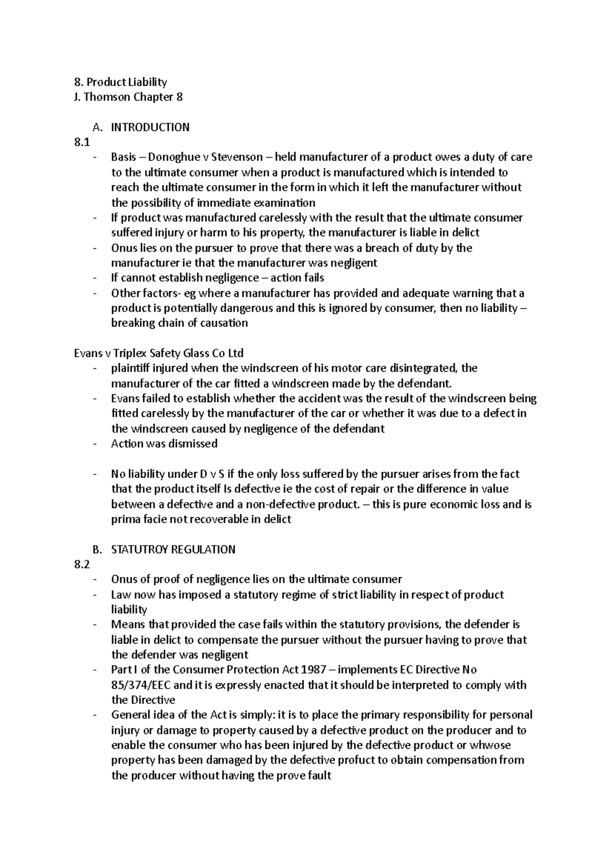 8. Product Liability Reading - Product Liability J. Thomson Chapter 8 A ...