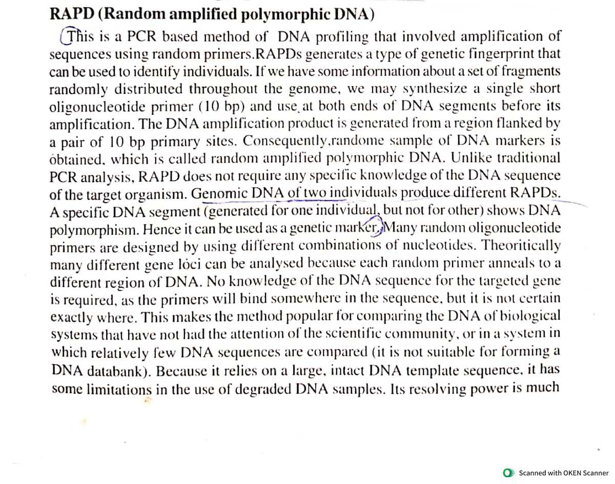 Random Amplified Polymorphic DNA ( RAPD) - Bsc zoology - Studocu