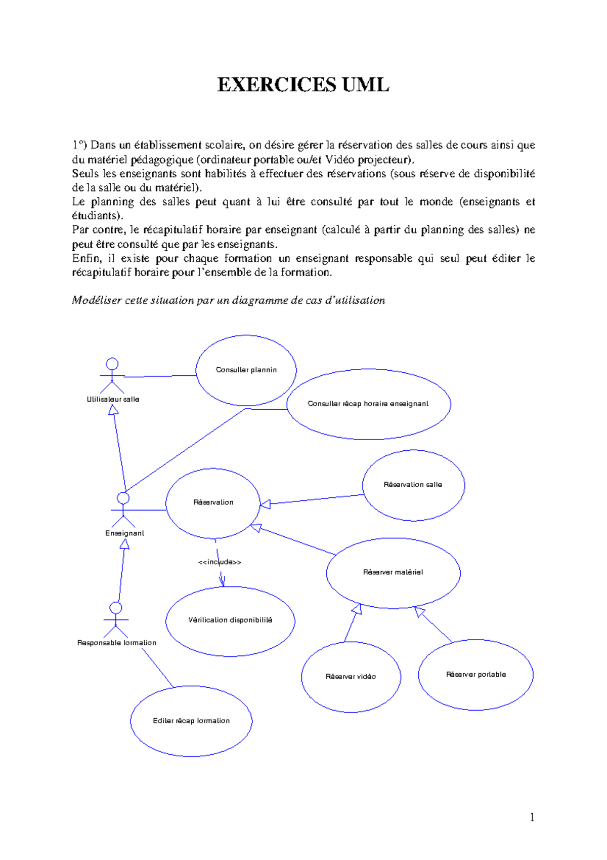 Math et informatique - EXERCICES UML 1°) Dans un établissement scolaire ...