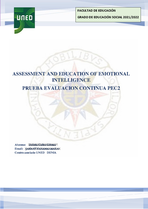 Pec Assessment 2021 - PEC - PEC Section A Emotional intelligence has ...