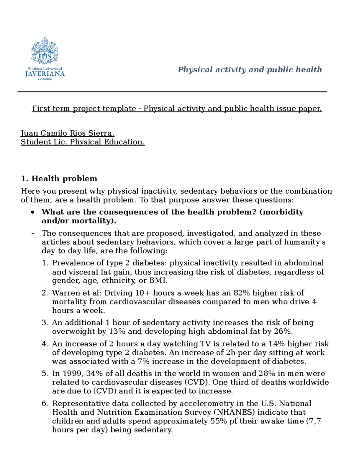 First term project template - Physical activity and public health First ...