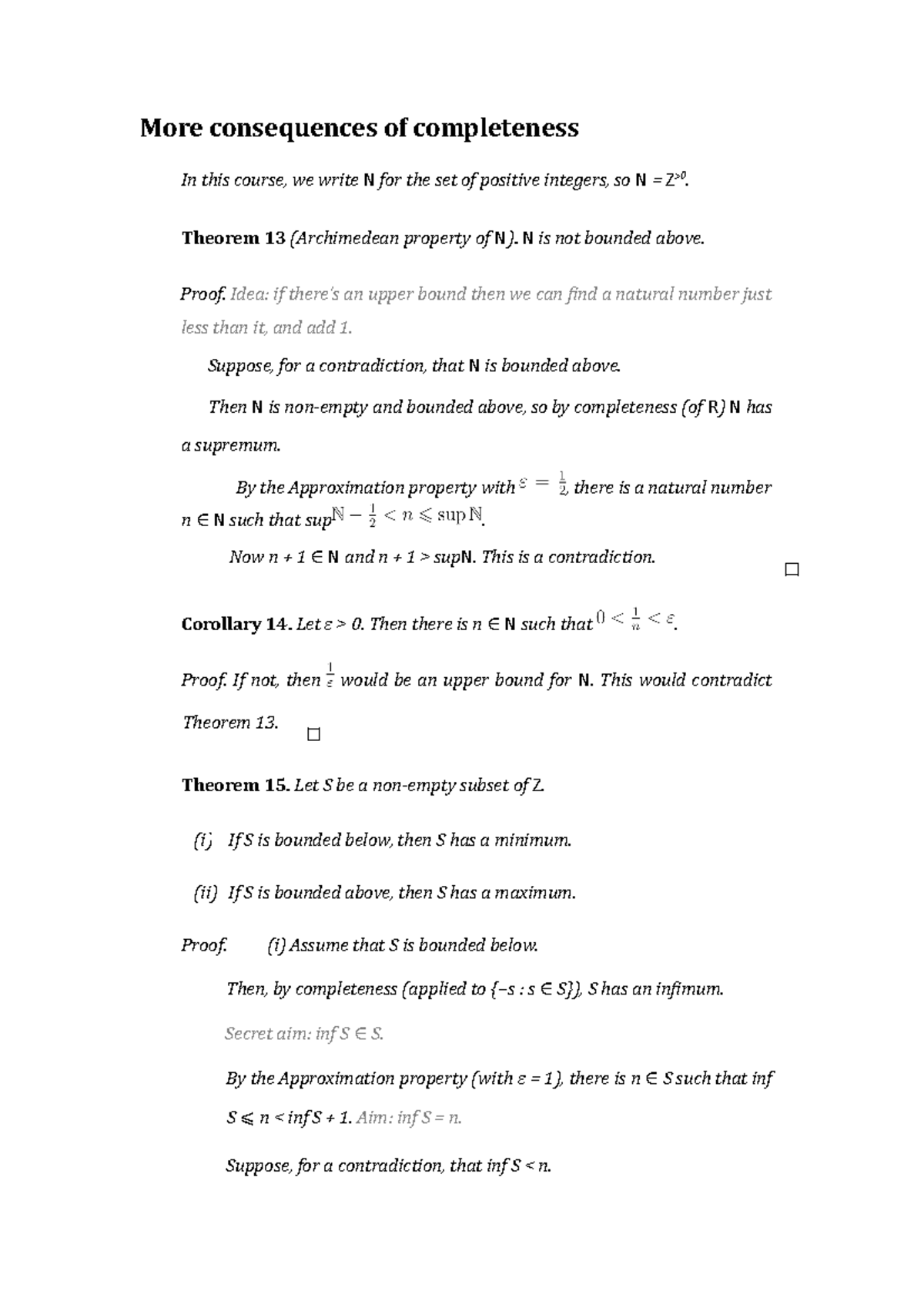Analysis 10 - More consequences of completeness - More consequences of ...