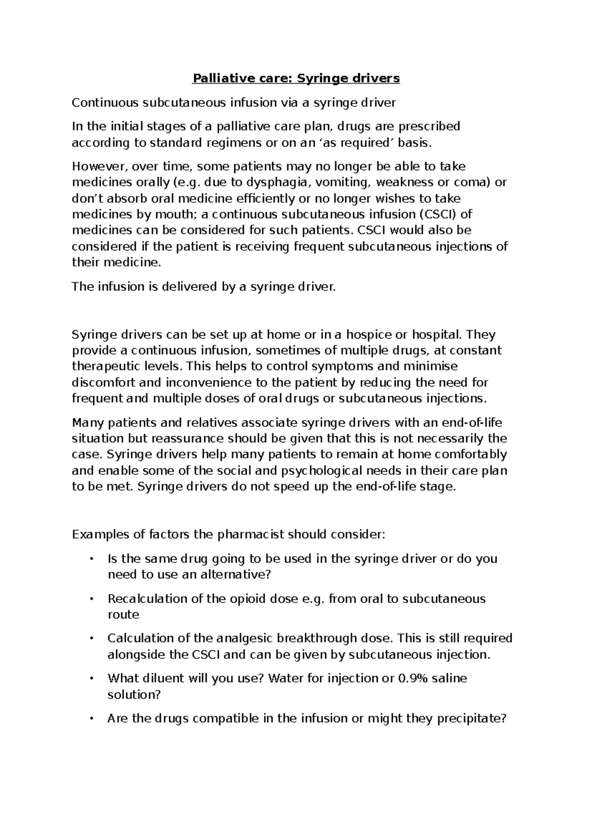 Syringe drivers - LJJL - Palliative care: Syringe drivers Continuous ...