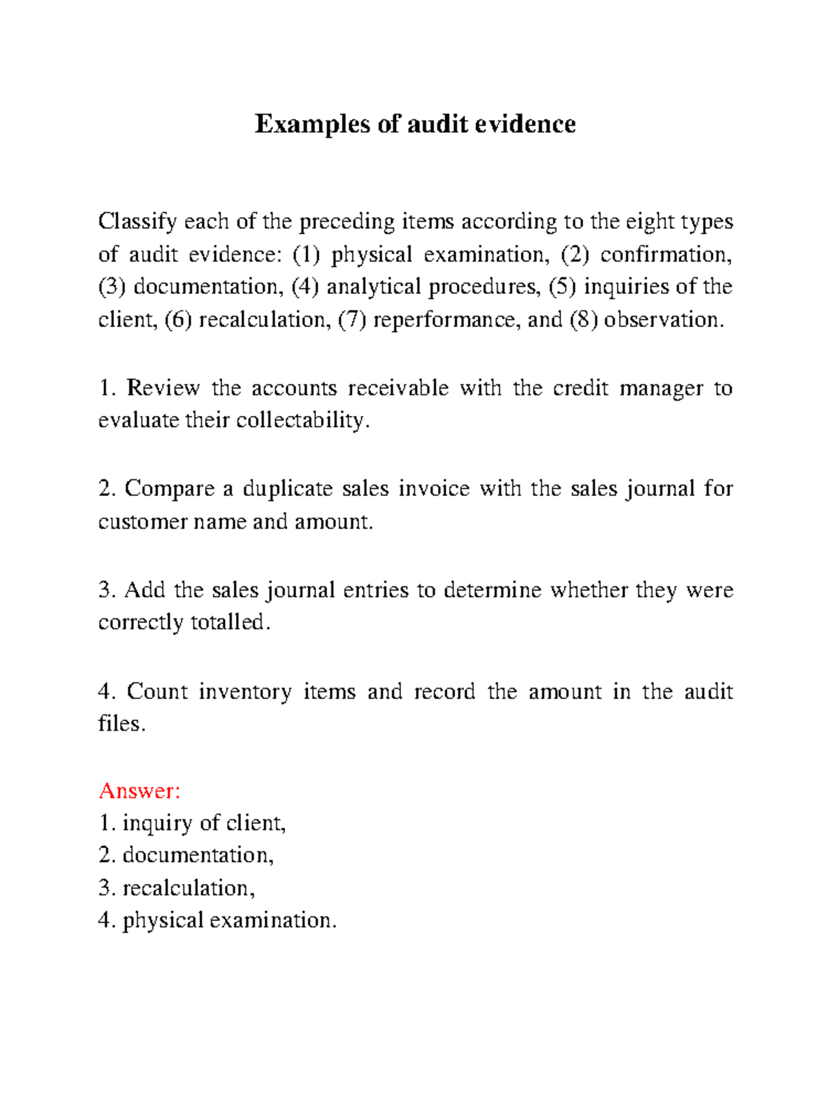 Examples of audit evidence mcq - Examples of audit evidence Classify ...